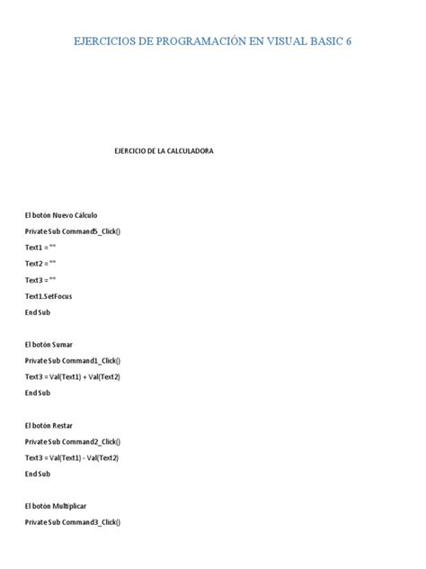 Ejercicios De Programación En Visual Basic 6 Pdf Desarrollo De Software Software
