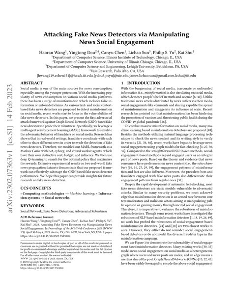 Pdf Attacking Fake News Detectors Via Manipulating News Social Engagement