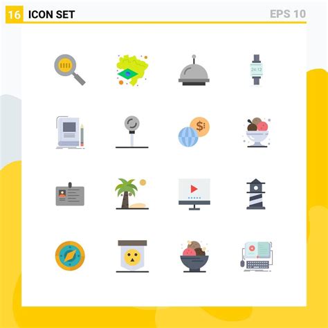 Stock Vector Icon Pack Of 16 Line Signs And Symbols For Education Book Bell Android Watch