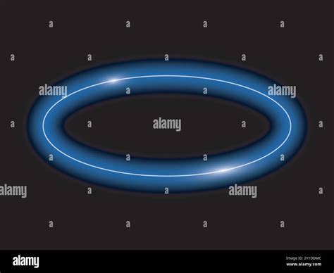 Oval Elongated Neon Frame In Blue On Black Background Empty Geometric Shape With Glow Vector