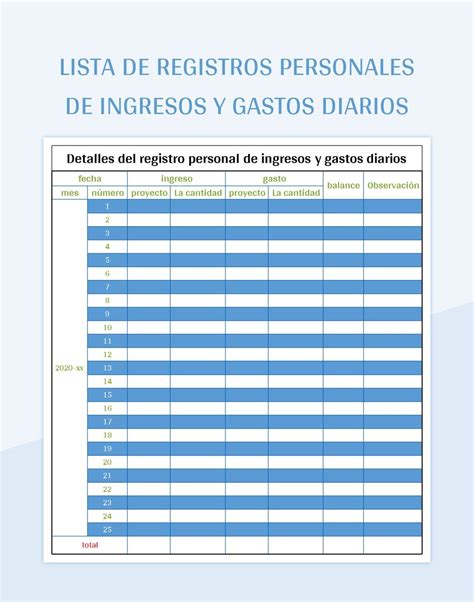 Plantilla De Formato Excel Calendario De Registro De Gastos Diarios Y