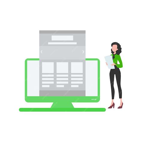 Premium Vector The Girl Is Looking At The Document On The Monitor