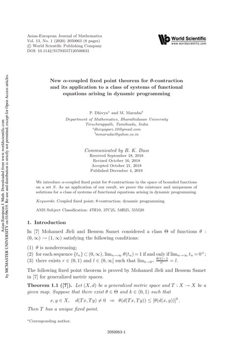 Pdf New α Coupled Fixed Point Theorem For θ Contraction And Its
