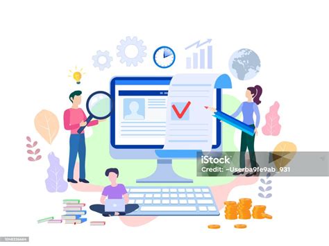 벡터 일러스트 레이 션 작은 사람들 기입 양식 웹 배너 인포 그래픽 웹 사이트에 대 한 현대 개념 인쇄 제품 직원 채용 이력서