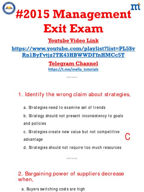 2015 Management Exit Exam Pdf Pricing Marketing