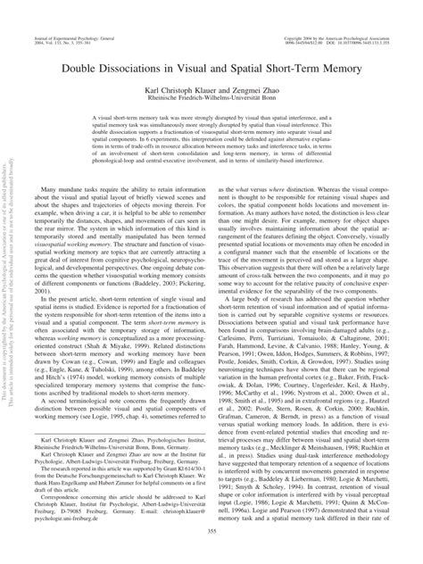 Double Dissociations In Visual And Spatial Short Term Memory Request Pdf