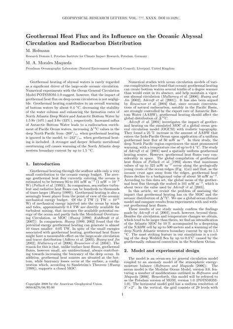 Pdf Geothermal Heat Flux And Its Influence On The Oceanic Abyssal