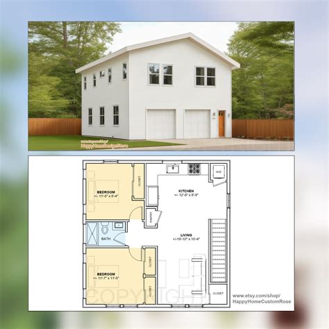 30 X 30 Two Bedroom Garage Apartment Architectural Plan With