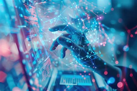 Dark Background Using Floating Digital Network Connections With Dots Stock Illustration