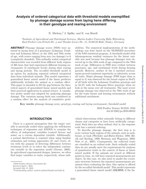 Pdf Analysis Of Ordered Categorical Data With Threshold Models
