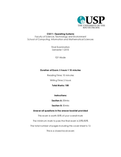 FE 2015 Solution Section A CS311 Operating Systems Faculty Of