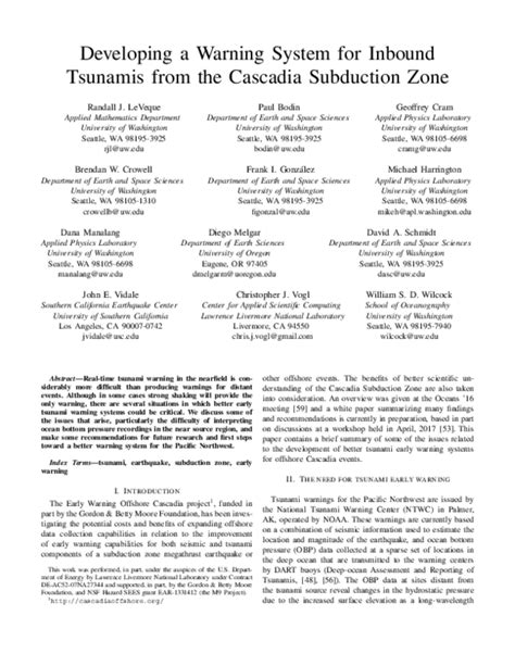 Pdf Developing A Warning System For Inbound Tsunamis From The Cascadia Subduction Zone