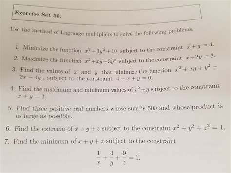 Solved Exercise Set Use The Method Of Lagrange Chegg