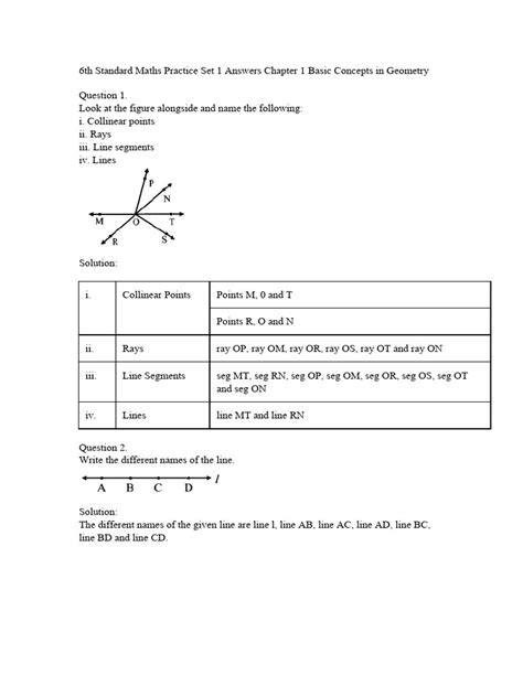 6th Standard Maths Practice Set 1 Answers Chapter 1 Pdf Line