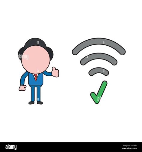 Vector Illustration Concept Of Businessman Character With Wireless Wifi Symbol With Check Mark