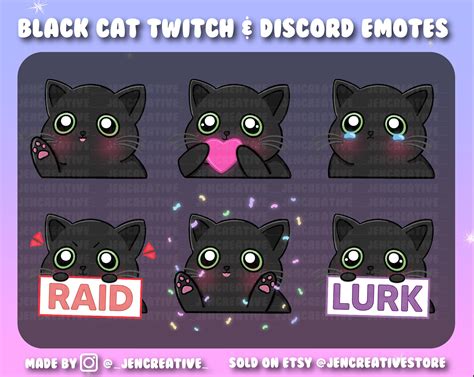 6 Black Cat Twitch Discord Youtube Emotes 6 Emotes Ready To Etsy
