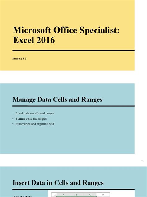 Mos Excel 2016 Session 2 And 3 Hand Out Pdf Microsoft Excel
