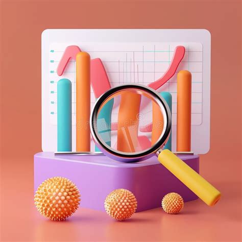 3d Render Icon Bar Chart With A Magnifying Glass Representing Data Analysis Icon 3d Virus Stock