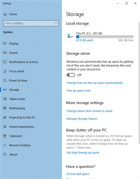 Storage Settings