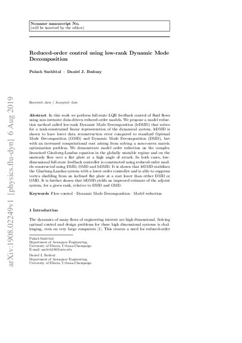 Pdf Reduced Order Control Using Low Rank Dynamic Mode Decomposition