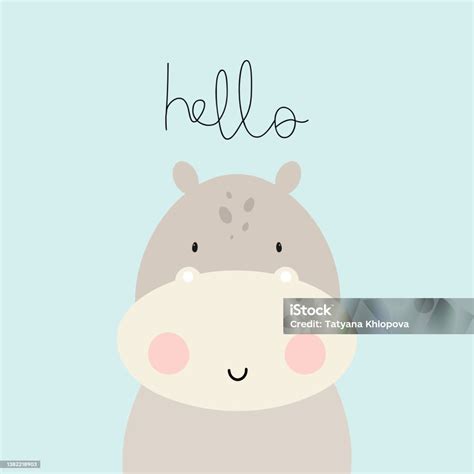 귀여운 하마 만화 스타일 벡터 그림입니다 어린이 물건 카드 포스터 배너 어린이 책 팩인쇄 옷 직물 벽지 섬유 또는 요리에 인쇄