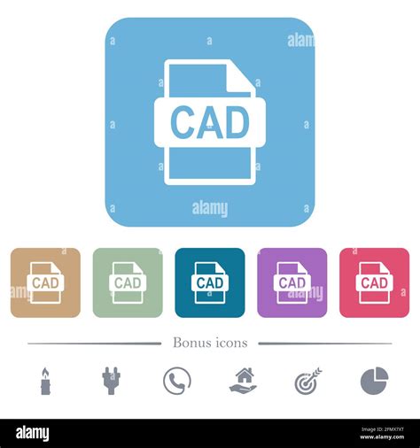 Cad File Format White Flat Icons On Color Rounded Square Backgrounds 6 Bonus Icons Included