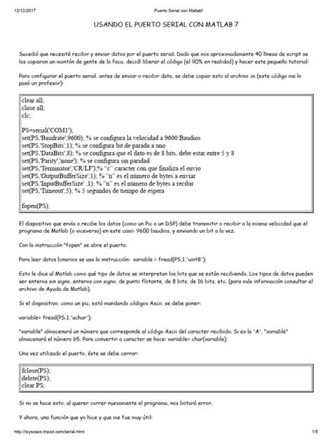 Puerto Serial Con Matlab Pdf Poco Ascii