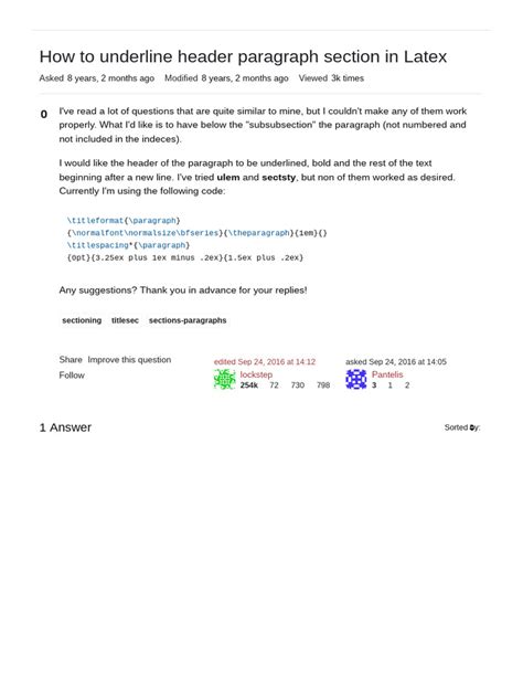 sectioning how to underline header paragraph section in latex tex