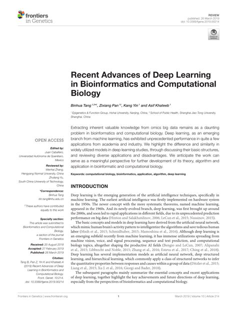Pdf Recent Advances Of Deep Learning In Bioinformatics And