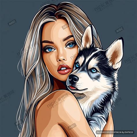 Ai创作图性感美女插画 头像插画定制 潮流插画美女人物插画 写实手绘美女 哈士奇插画 鼠绘美女插画 原创卡通哈士奇 狗狗写实插画 原创狗插画 人物头像美女插画 美女潮流插画 抱宠物美女 美女