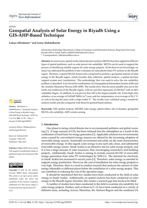 Geospatial Analysis Of Solar Energy In Riyadh Using A Gis Ahp Based Technique Docslib