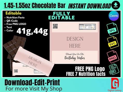 Chocolate Bar Wrapper Template Chocolate Bar 1 45 Ounce To 1 55 Ounce 40 Gram For Birthday