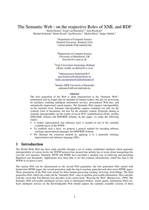 Pdf The Semantic Web On The Respective Roles Of Xml And Rdf
