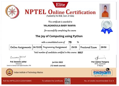 Completed Nptels Joy Of Computing Using Python Course Yalagandula