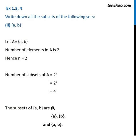 Ex 13 4 Write Down All The Subsets Of I A A B