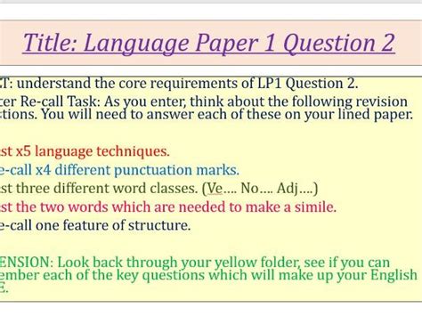 Language Paper 1 Question 2 Teaching Resources