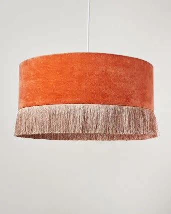 Orange Fringed Drum Pendant Lamp Fringe Drum Lampshade Orange Fringe