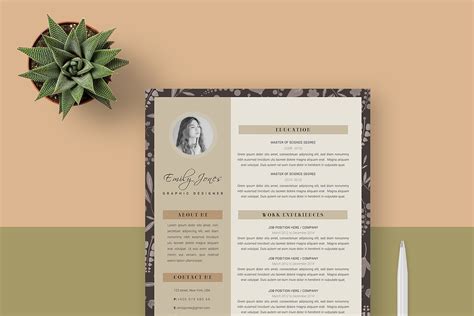 Simple Pattern Cv Resume Template C Creative Resume Templates