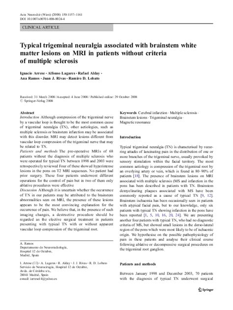Pdf Association Between Trigeminal Neuralgia And Multiple Sclerosis Role Of Magnetic