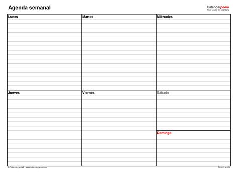 Agendas Semanales En Pdf Excel Y Word