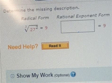 Solved Determine The Missing Description Radical Form Rational