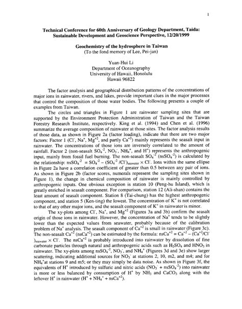 Pdf Geochemistry Of The Hydrosphere In Taiwan