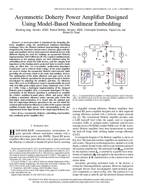 pdf asymmetric doherty power amplifier designed using model based