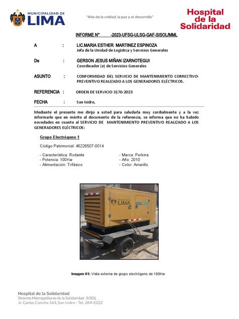 Mantenimiento Correctivo Preventivo Realizado A Los Generadores
