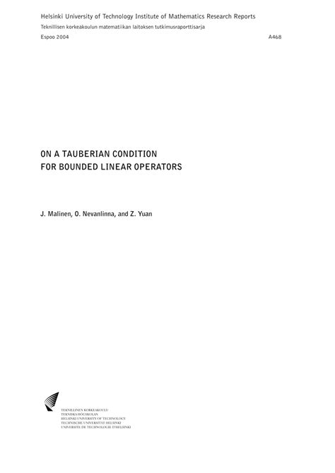Pdf On A Tauberian Condition For Bounded Linear Operators