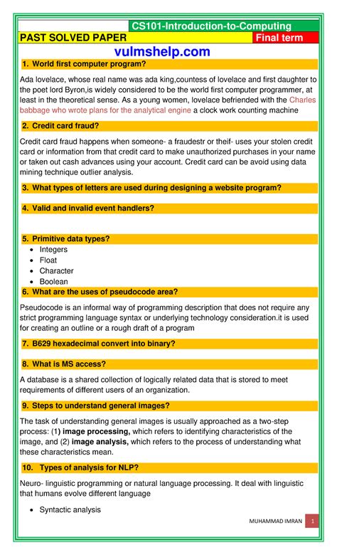 CS Introduction To Computing Final Term Past Solved Paper Studocu