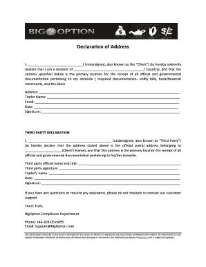 Fillable Online Declaration Of Address BBigOptionb Fax Email Print PdfFiller