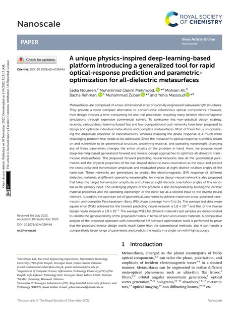 Pdf A Unique Physics Inspired Deep Learning Based Platform