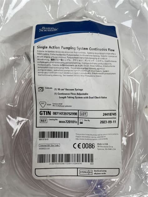 New Boston Scientific 720101 Single Action Pumping System Continuous