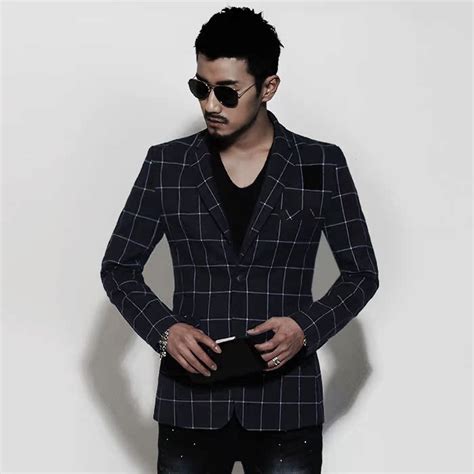韩国代购男装春季新品商务休闲格纹西服简约绅士男士短款西装外套奋斗之旅66